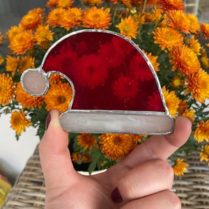 Handmade Stained Glass Festive Santa Claus Hat Christmas Holiday ...