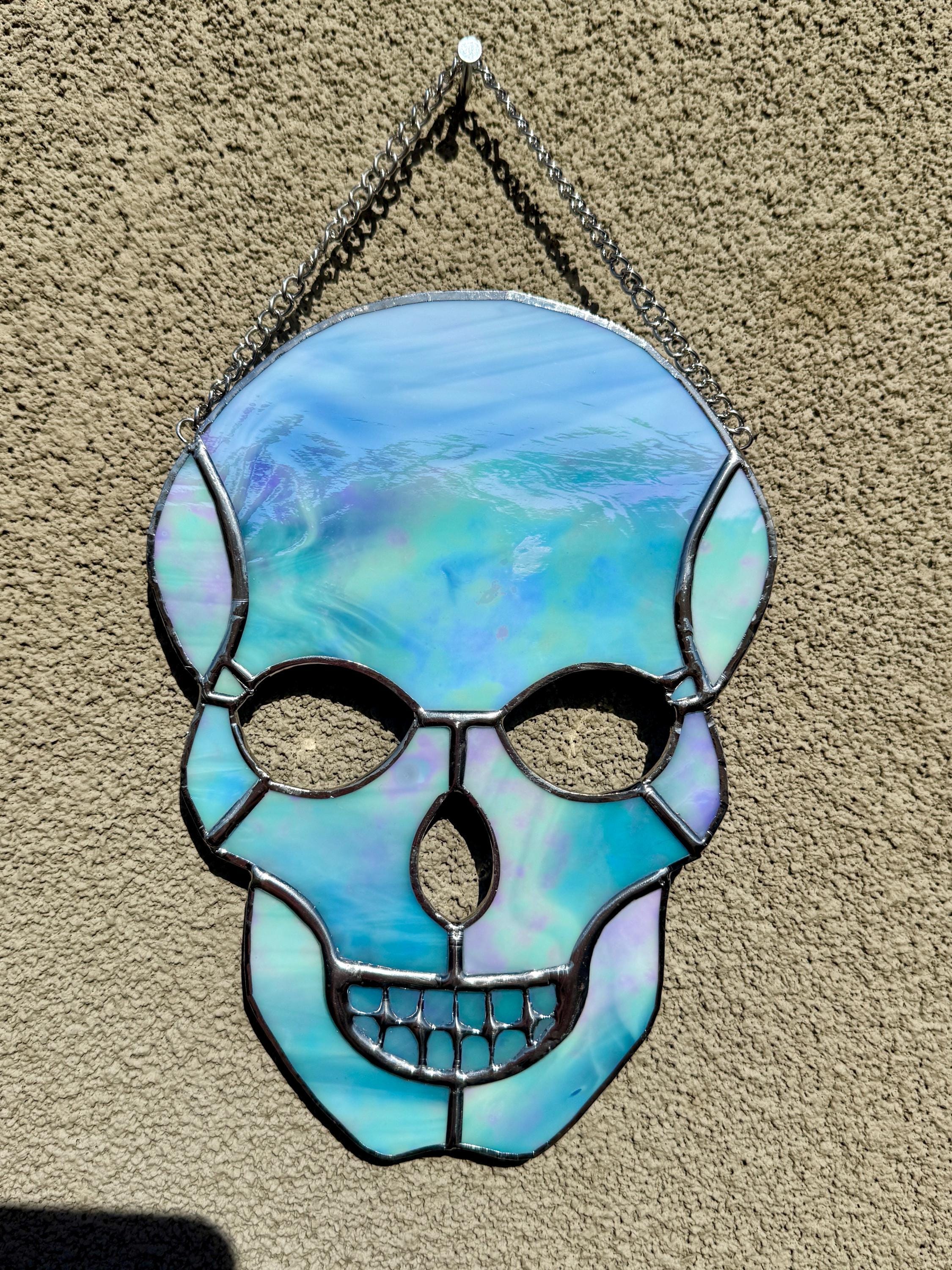 Handmade Iridescent Stained Glass Skull Suncatcher - Halloween Decor - Etsy
