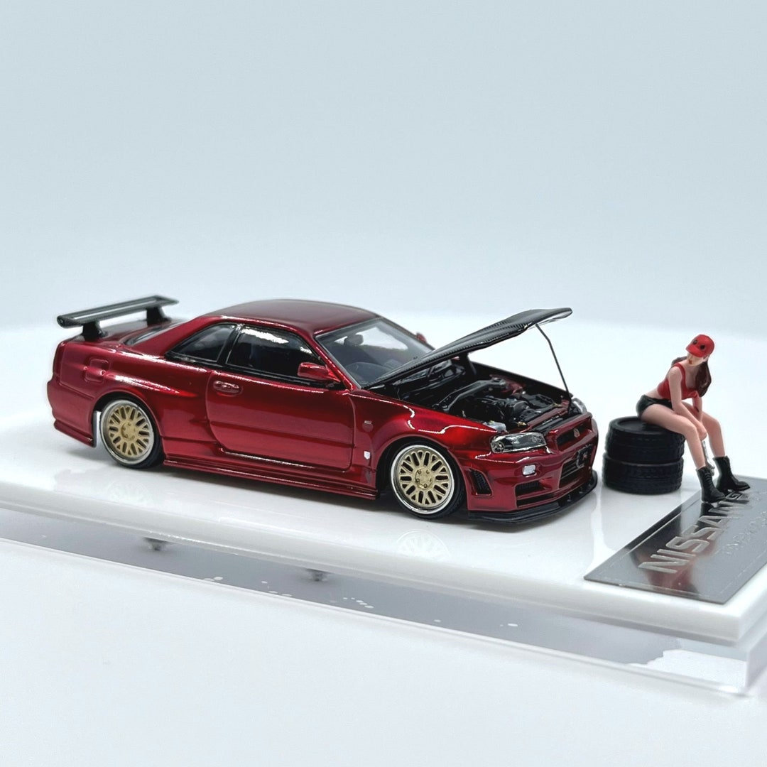 Nissan GTR R34 With Figure Fiber Hood 1:64 Diecast Car Custom Modified ...