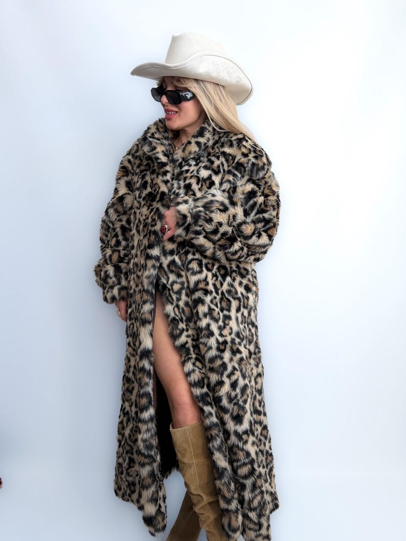 Vintage Long Faux Fur Coat Animal Print Cheetah Leopard Old Money ...