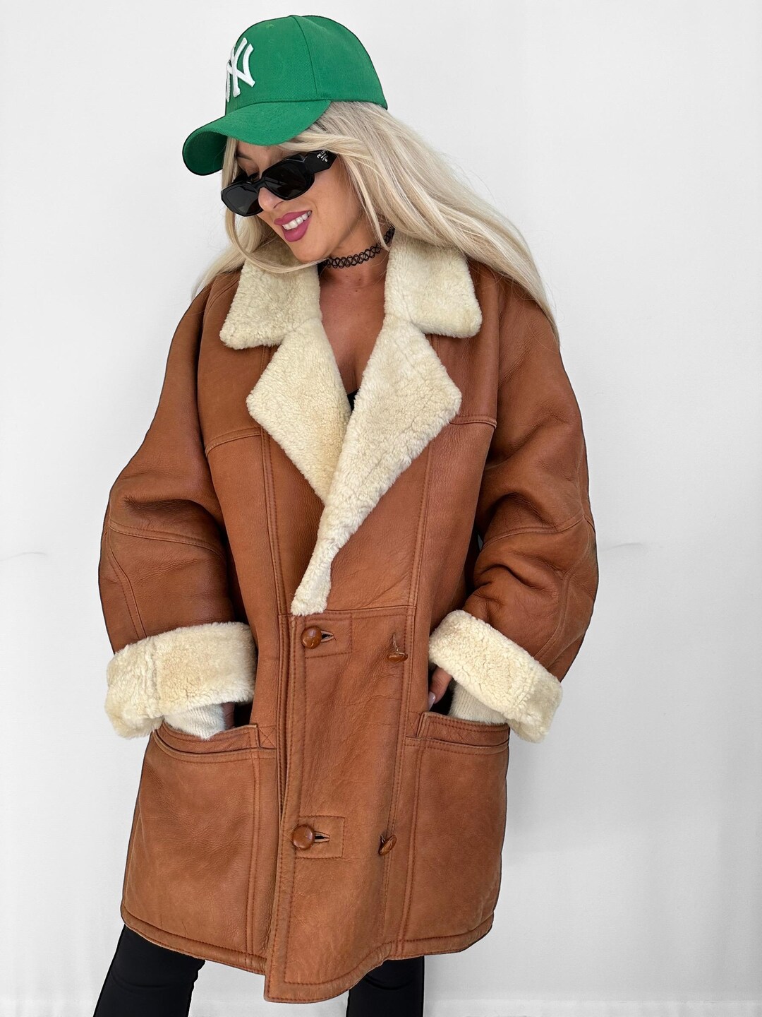 Vintage Rancher Shearling Coat – Real Sheepskin & Wool, Long Button-up ...