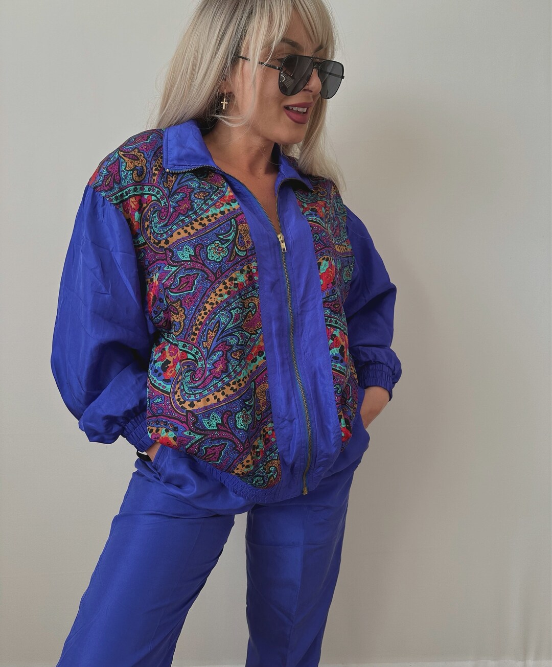 Vintage Silk Tracksuit Two Piece Coord Set 90s Abstract Bomber ...