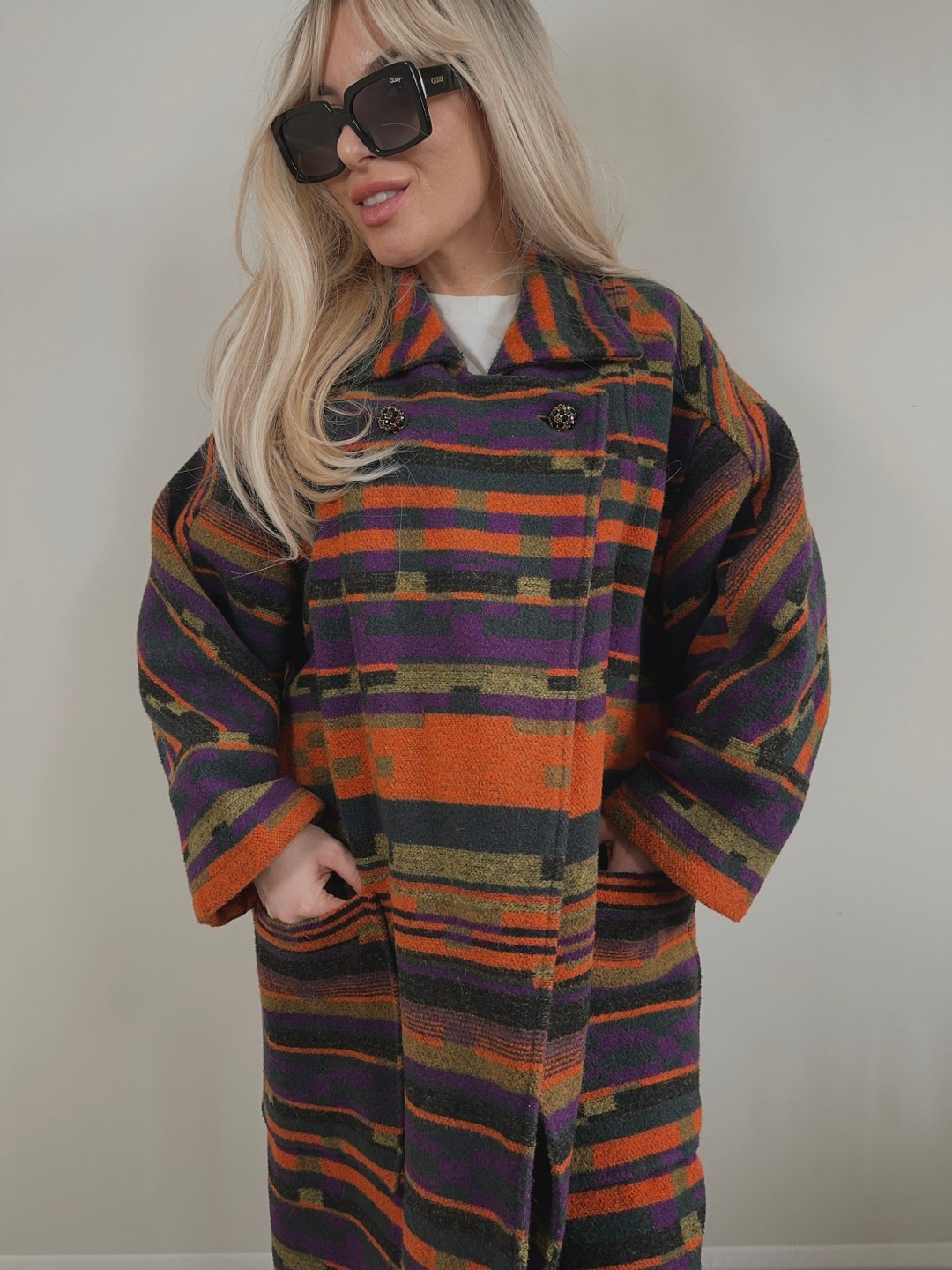 Vintage Boho Hippie Aztec Ethnic Western Wool Blend Overcoat Coat ...