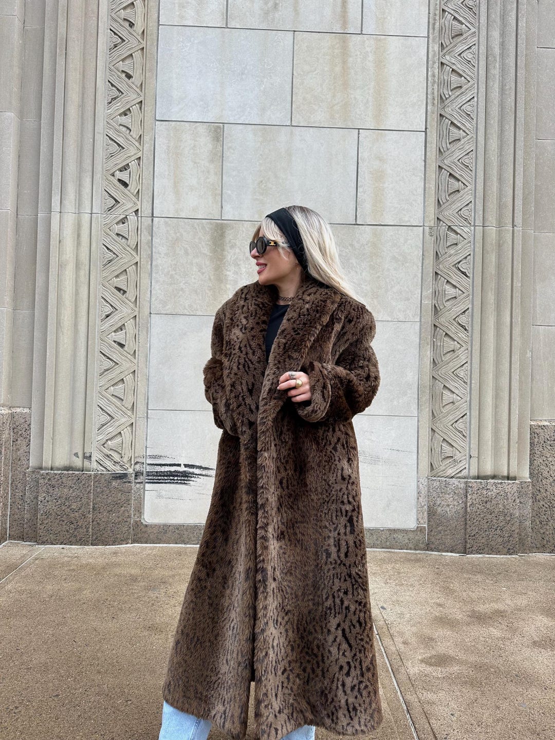 Vintage Fur Coat Faux Fur Full Length Long Cheetah Animal Print Leopard ...