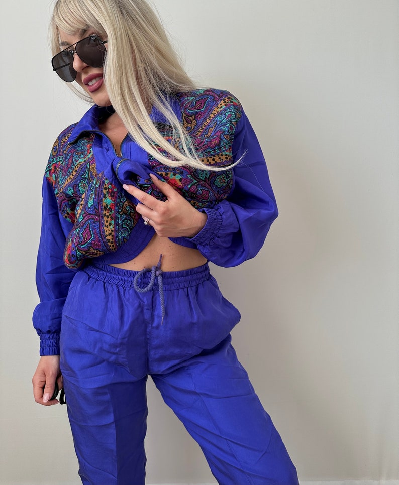 Vintage Silk Tracksuit Two Piece Coord Set 90s Abstract Bomber ...