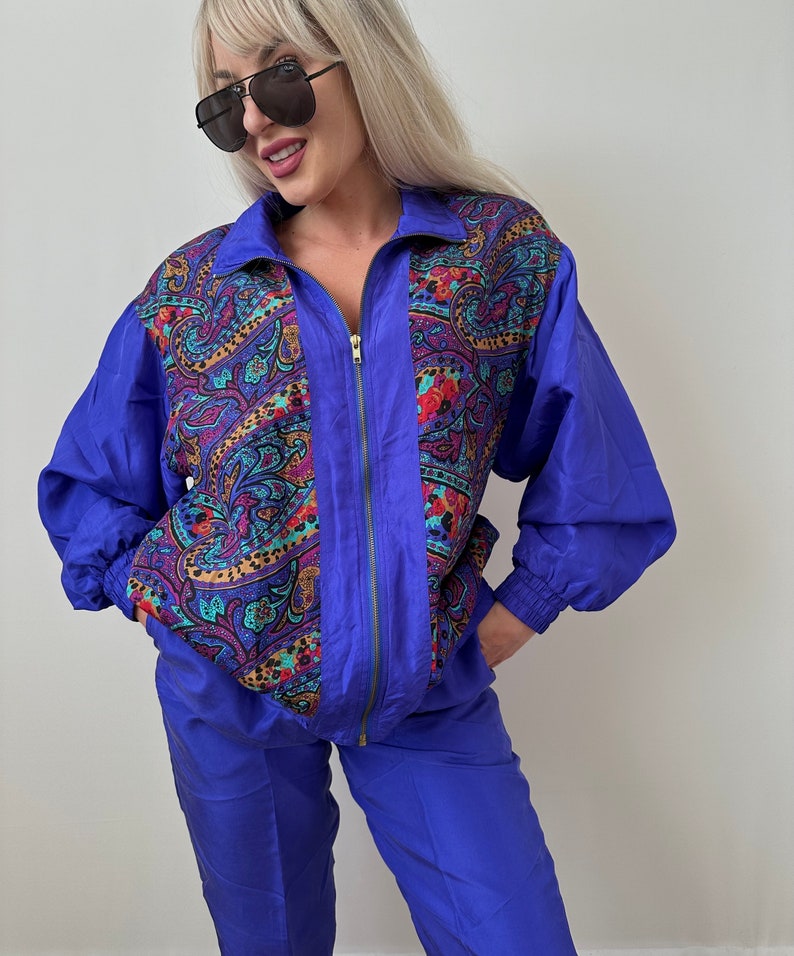 Vintage Silk Tracksuit Two Piece Coord Set 90s Abstract Bomber ...