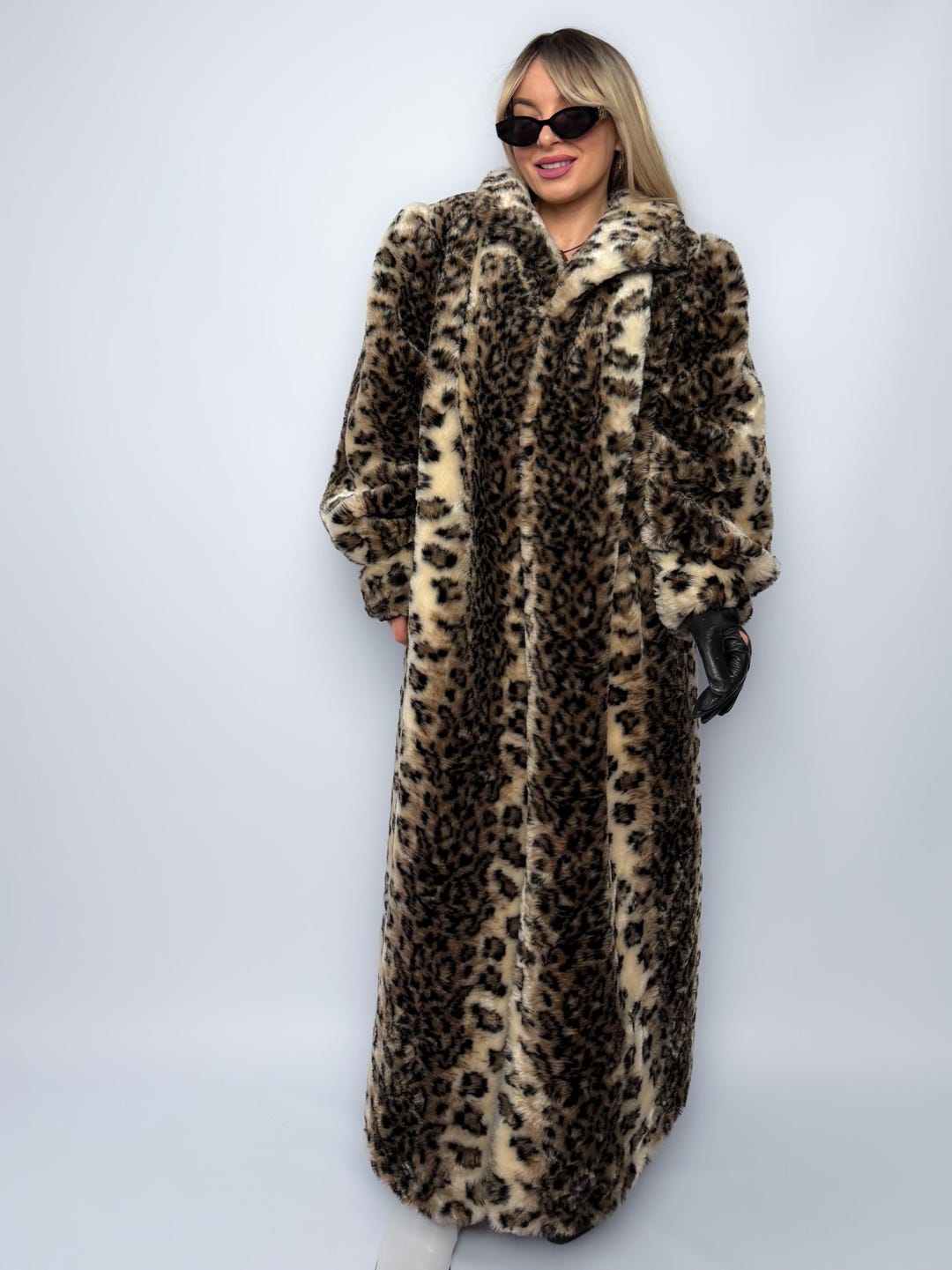 Long Faux Fur Coat Leopard Animal Cheetah Print Full Length Statement ...