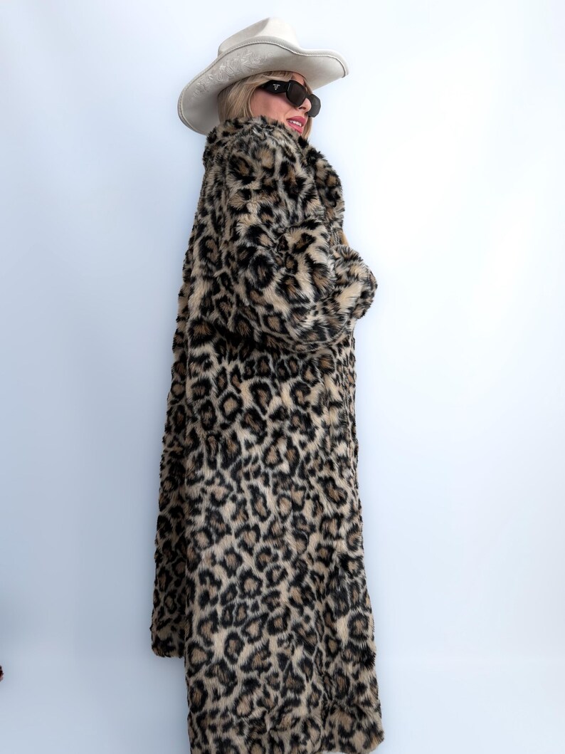 Vintage Long Faux Fur Coat Animal Print Cheetah Leopard Old Money ...