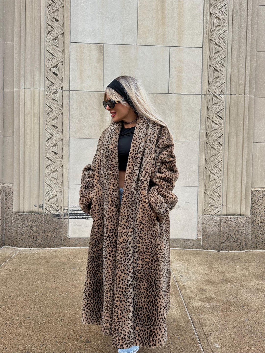Vintage Fur Coat Faux Fur Full Length Long Cheetah Animal Print Leopard ...