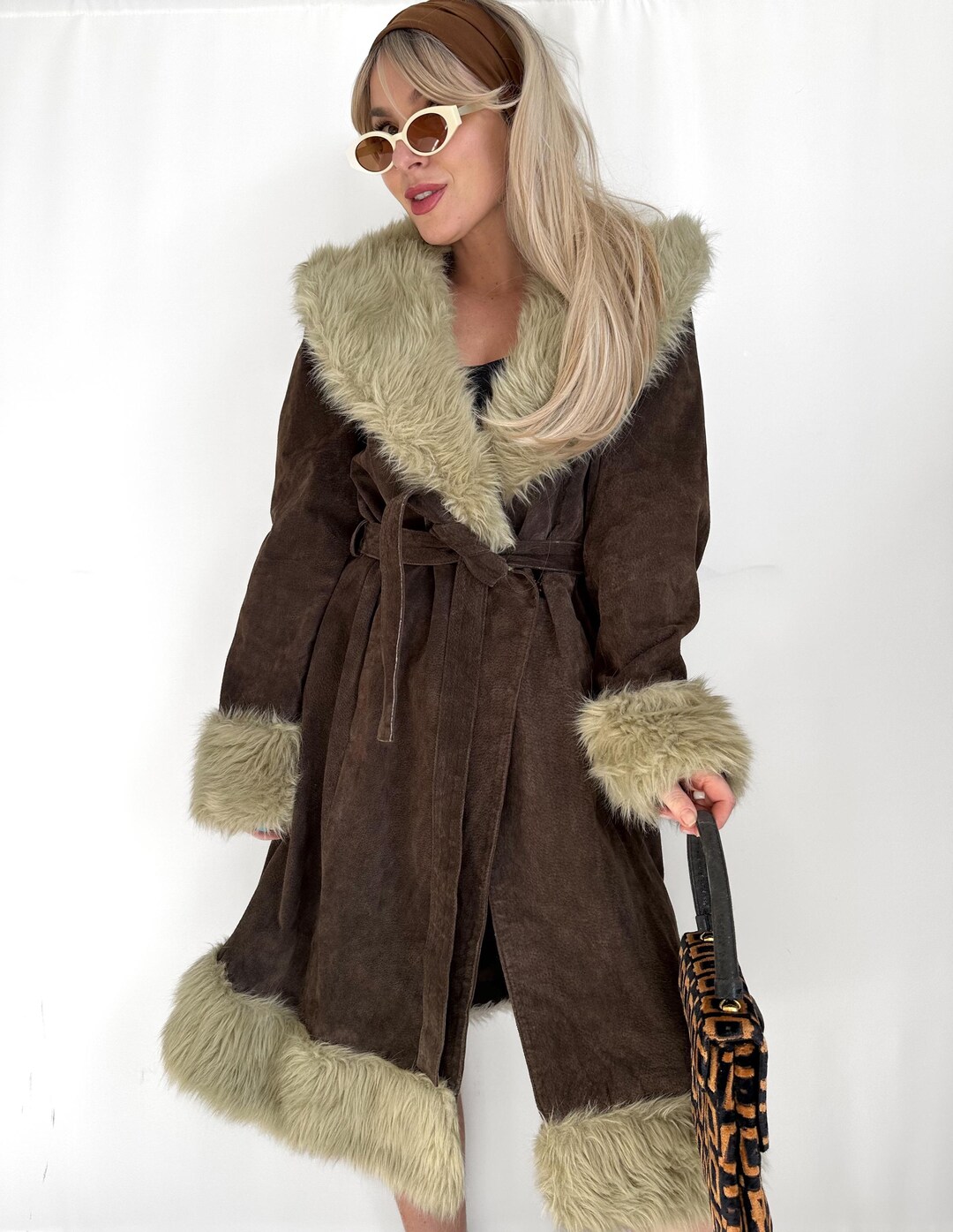 Vintage Suede Afghan Coat: 70s Penny Lane Style Faux Fur Trim, Size Medium - Etsy UK