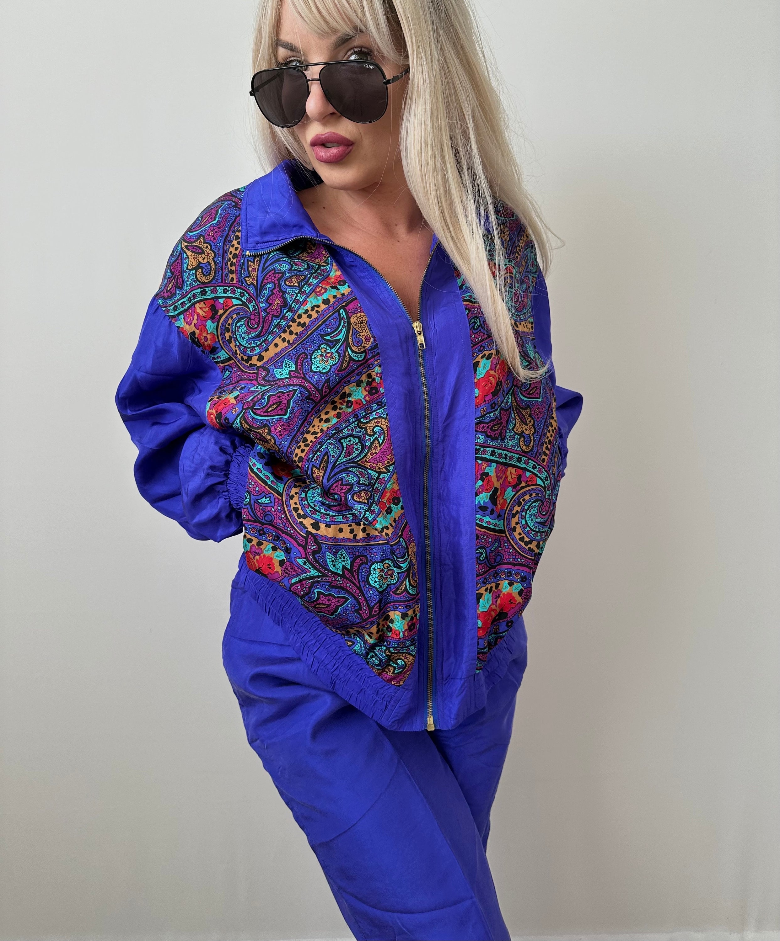 Vintage Silk Tracksuit Two Piece Coord Set 90s Abstract Bomber ...
