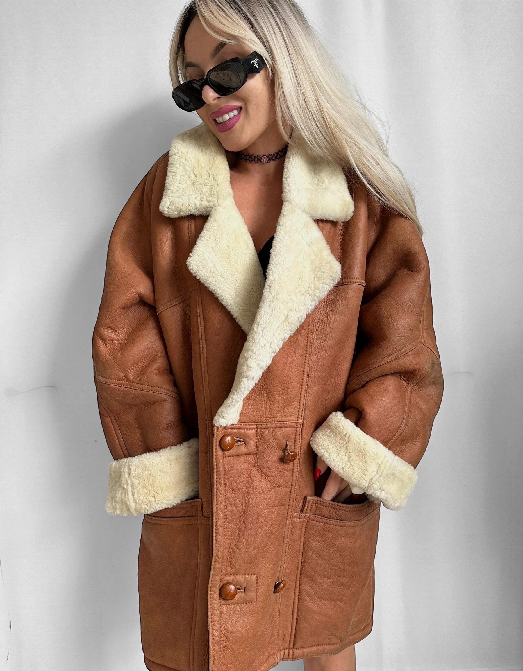 Vintage Rancher Shearling Coat – Real Sheepskin & Wool, Long Button-up ...