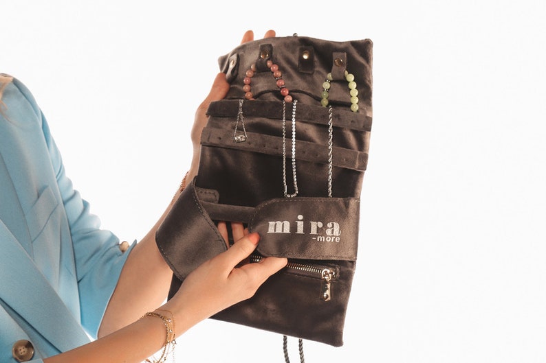 Elegant Grey Velvet Jewelry Storage Bag Multi-compartment Pouch With ...