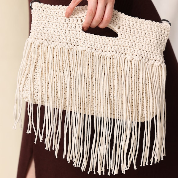 Boho Macrame Laptop Bag, Handmade Macrame Crochet Bag Set, Crossbody ...