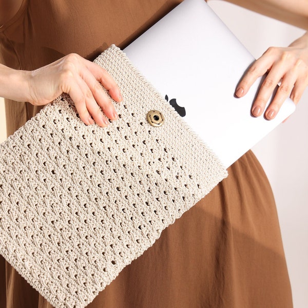 Boho Macrame Laptop Bag, Handmade Macrame Crochet Bag Set, Crossbody ...