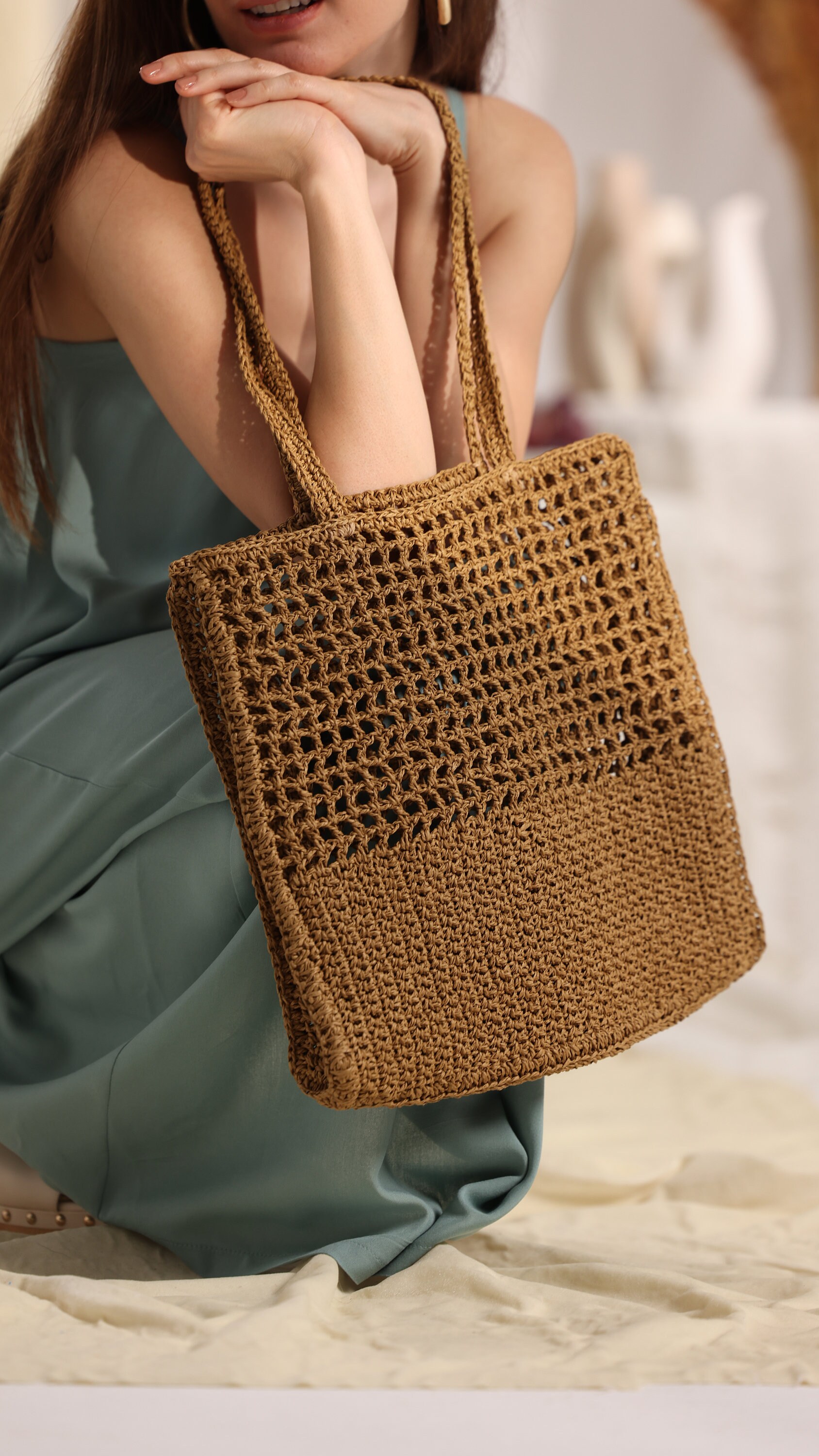 Modern Woven Bag, Handmade Net Boho Bag, Handmade Mesh Pouch Bag ...