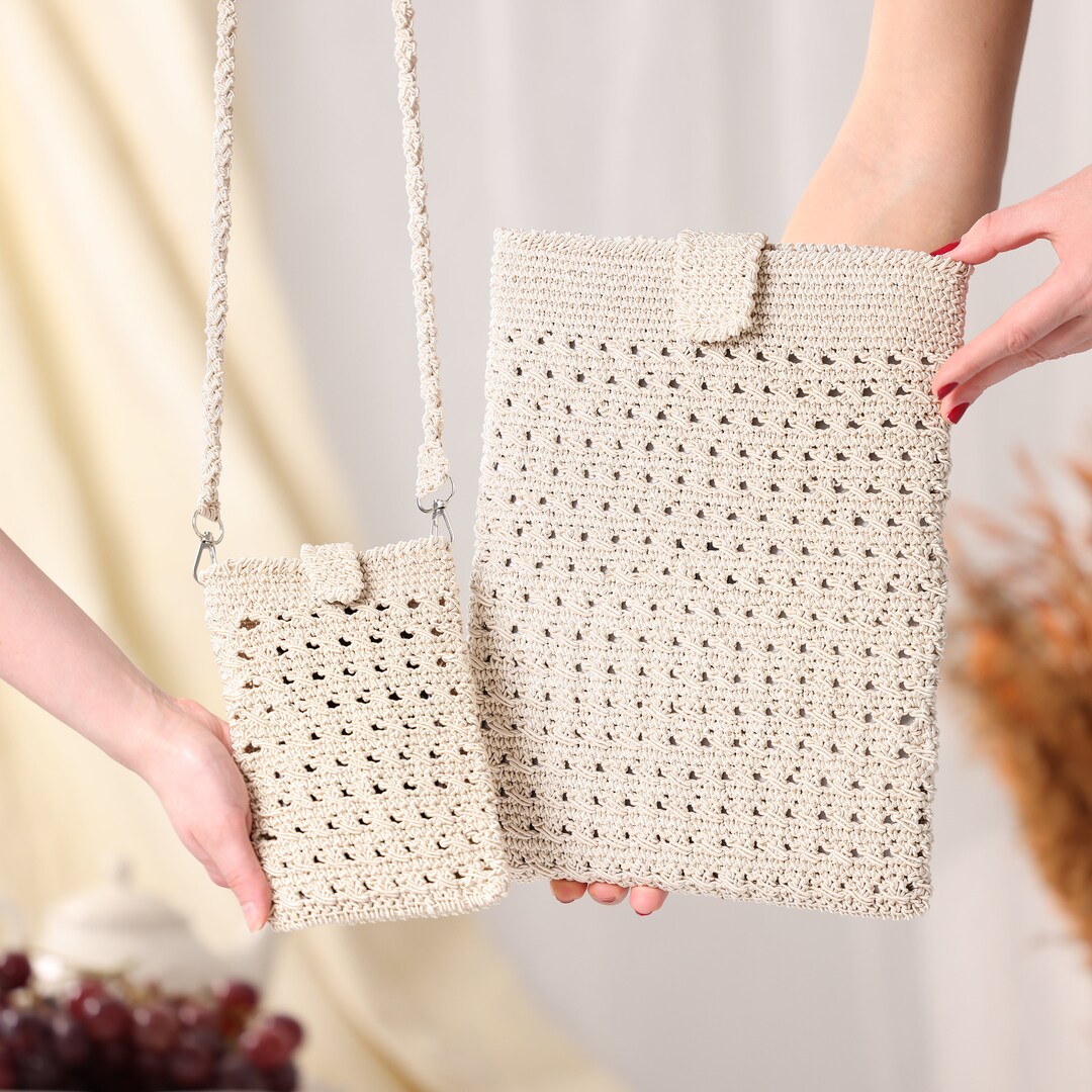 Boho Macrame Laptop Bag Handmade Macrame Crochet Bag Set - Etsy