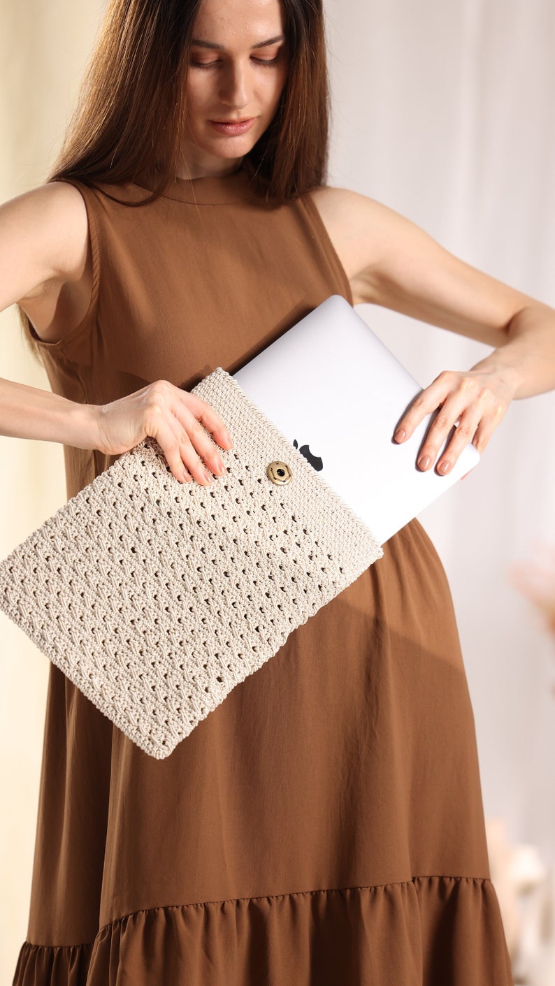 Boho Macrame Laptop Bag, Handmade Macrame Crochet Bag Set, Crossbody ...