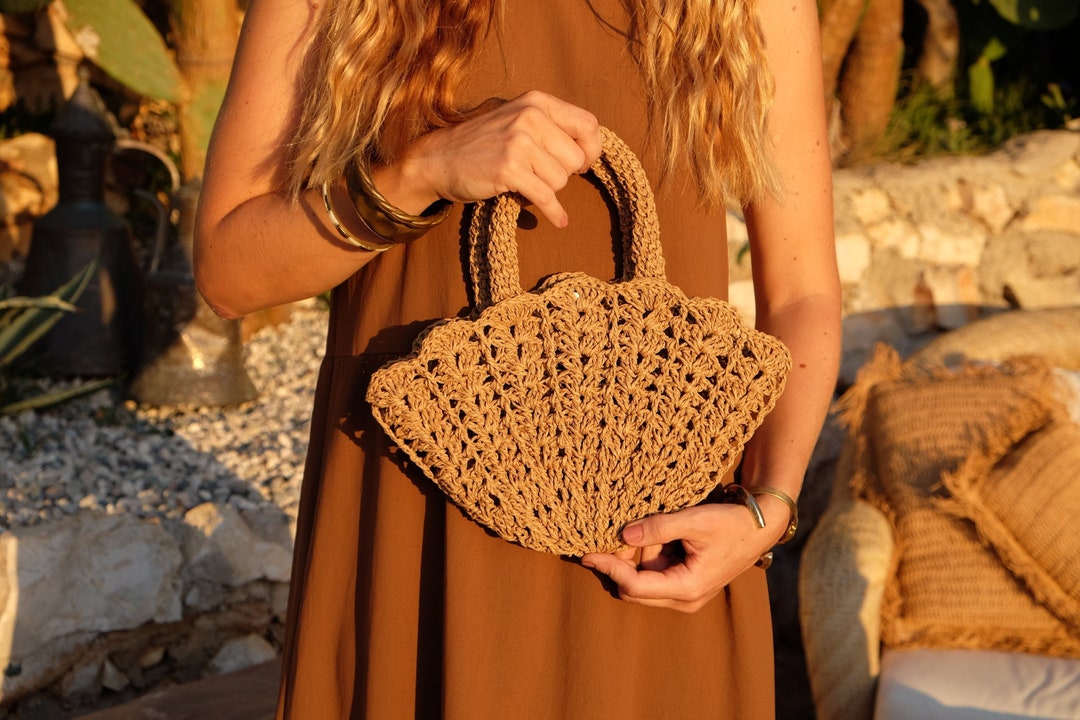 Crochet Raffia Shell Bag Raffia Clutch Bag Knitted Clutch - Etsy