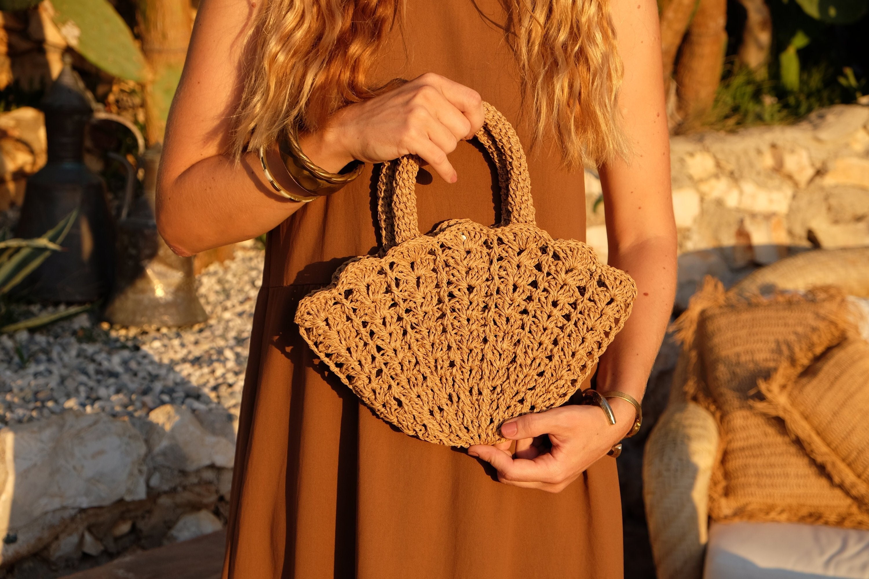Crochet Raffia Shell Bag Raffia Clutch Bag Knitted Clutch - Etsy