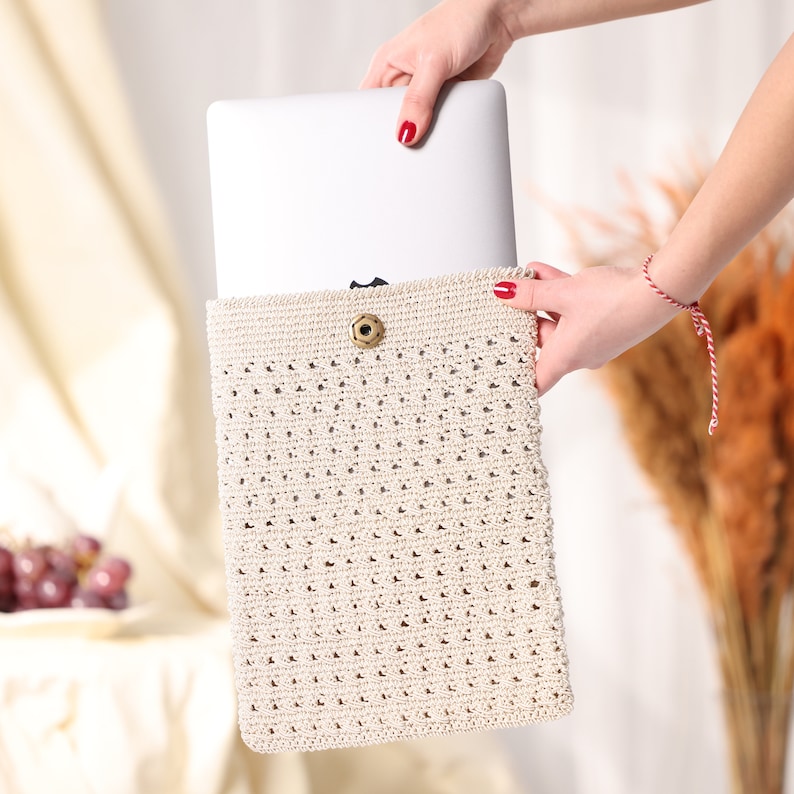 Boho Macrame Laptop Bag, Handmade Macrame Crochet Bag Set, Crossbody ...