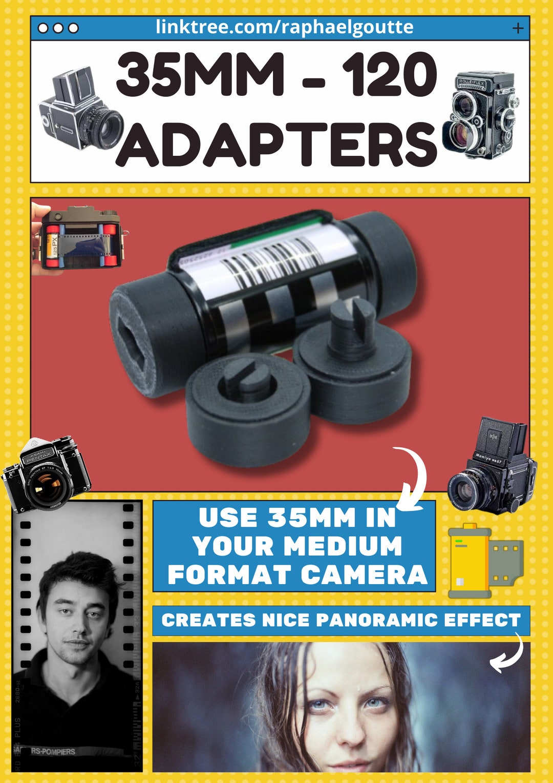 35mm to 120 Film Adapter Canister Converter 135 Film to 120 Medium ...