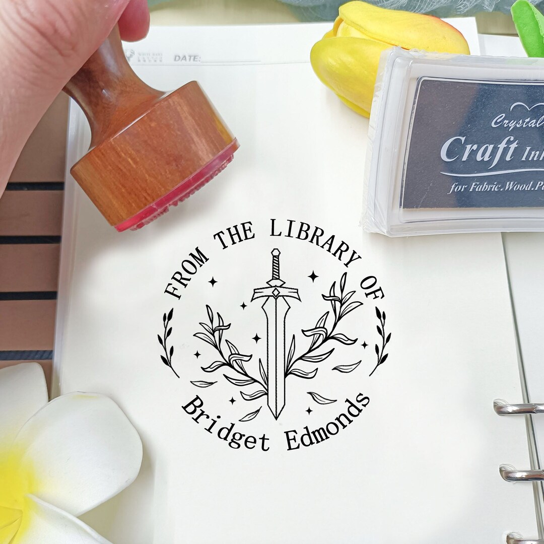 Personalized Sword Book Stamp, Custom From the Library of Book Stamp ...