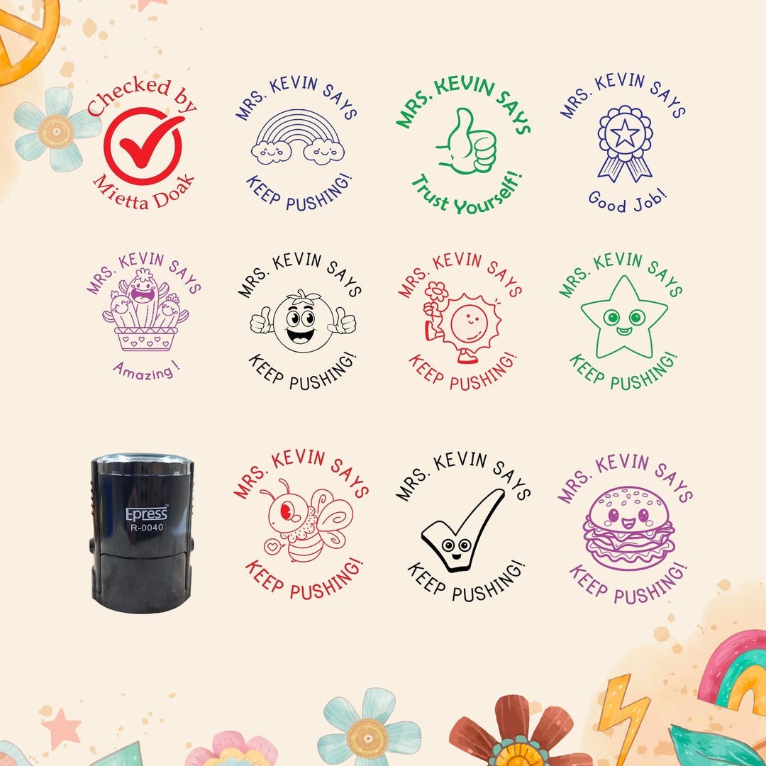 Personalized Name Teacher Stamps, Custom Teacher Stamp, Checked by ...