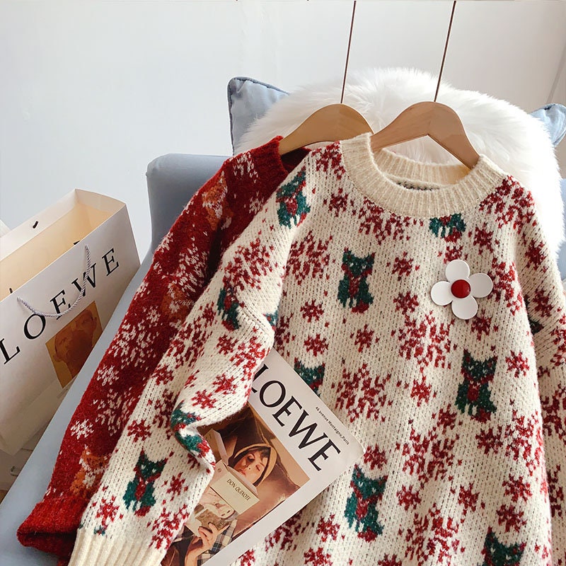 Fox Snowflake Jumper Christmas Sweater Fox Pullover Knit - Etsy