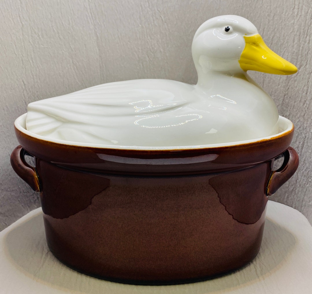 Vintage Hall Carbone White Brown Duck Stoneware Casserole Set - Etsy
