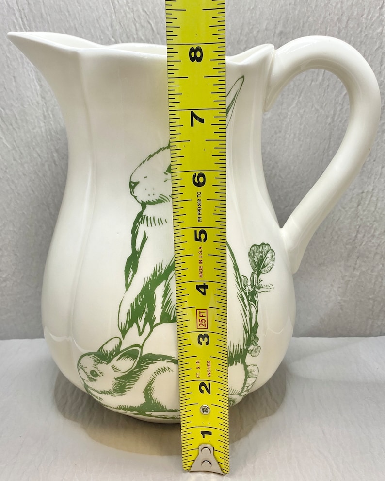Vintage Bunny Toile by J Willfred White Green Bunny Pitcher Pottery - Etsy
