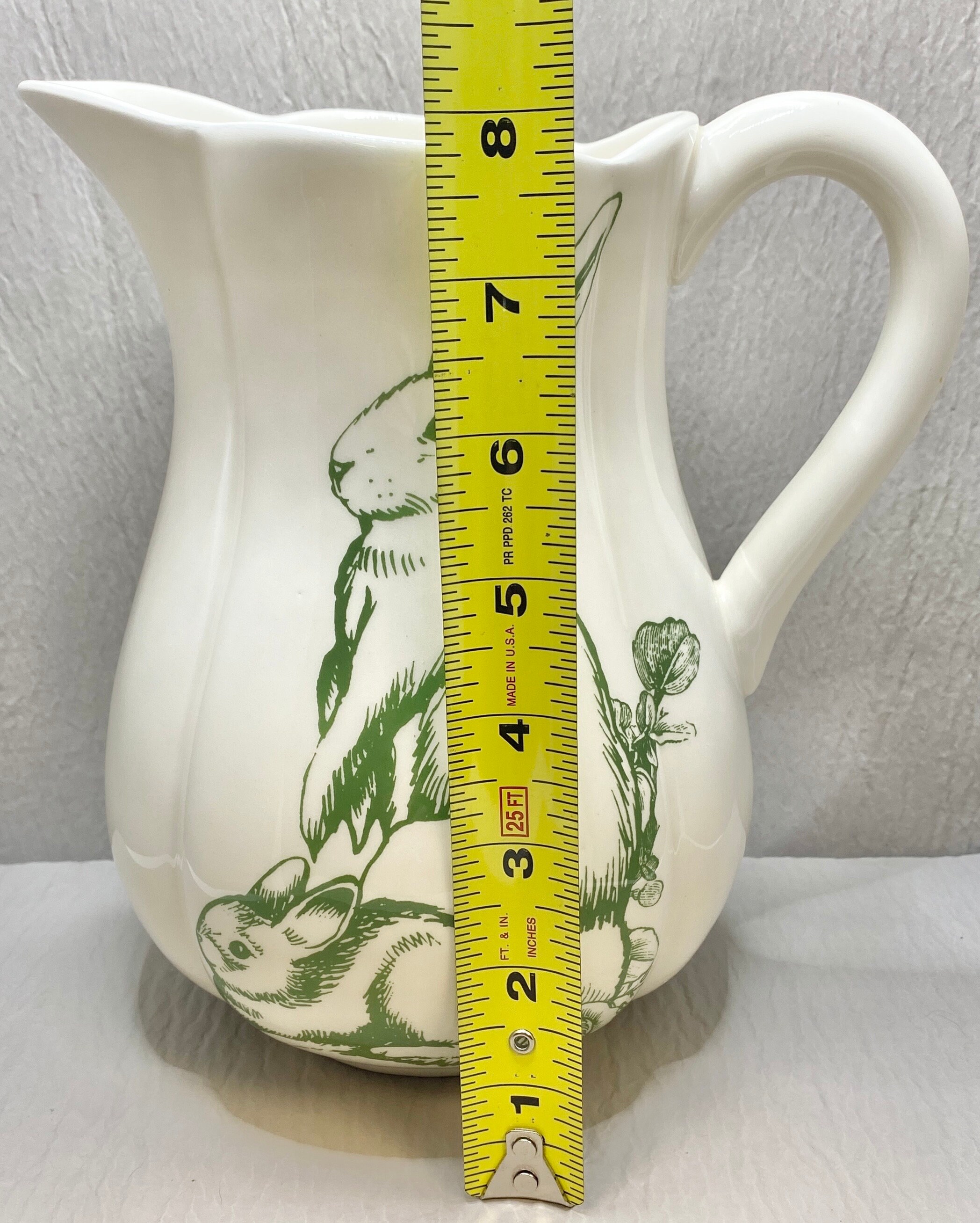 Vintage Bunny Toile by J Willfred White Green Bunny Pitcher Pottery - Etsy