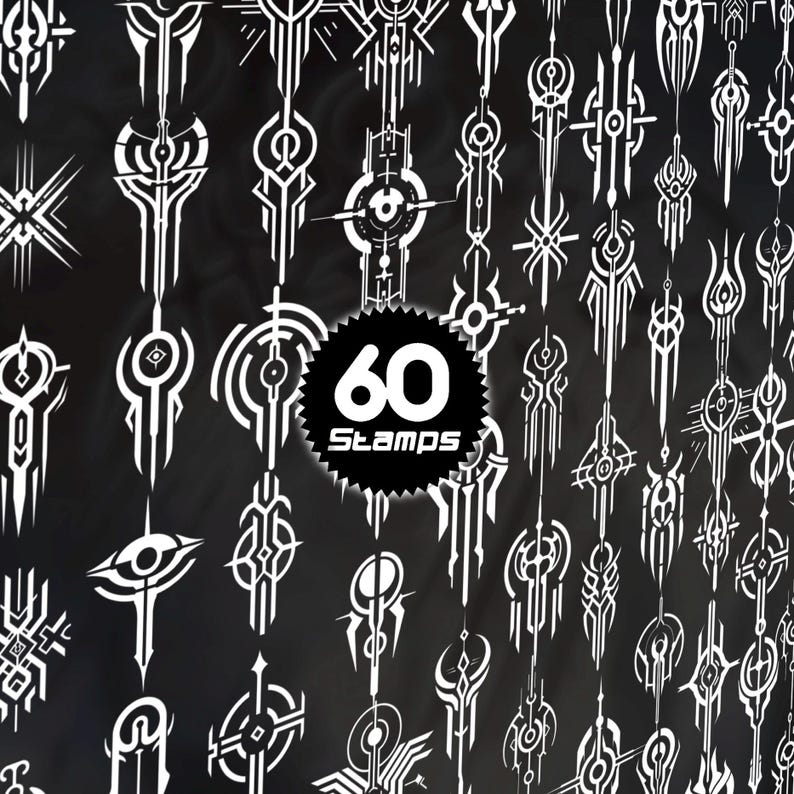 Cyber Sigil Procreate Stamp Set: 60 Futuristic Mystic Glyphs (digital ...