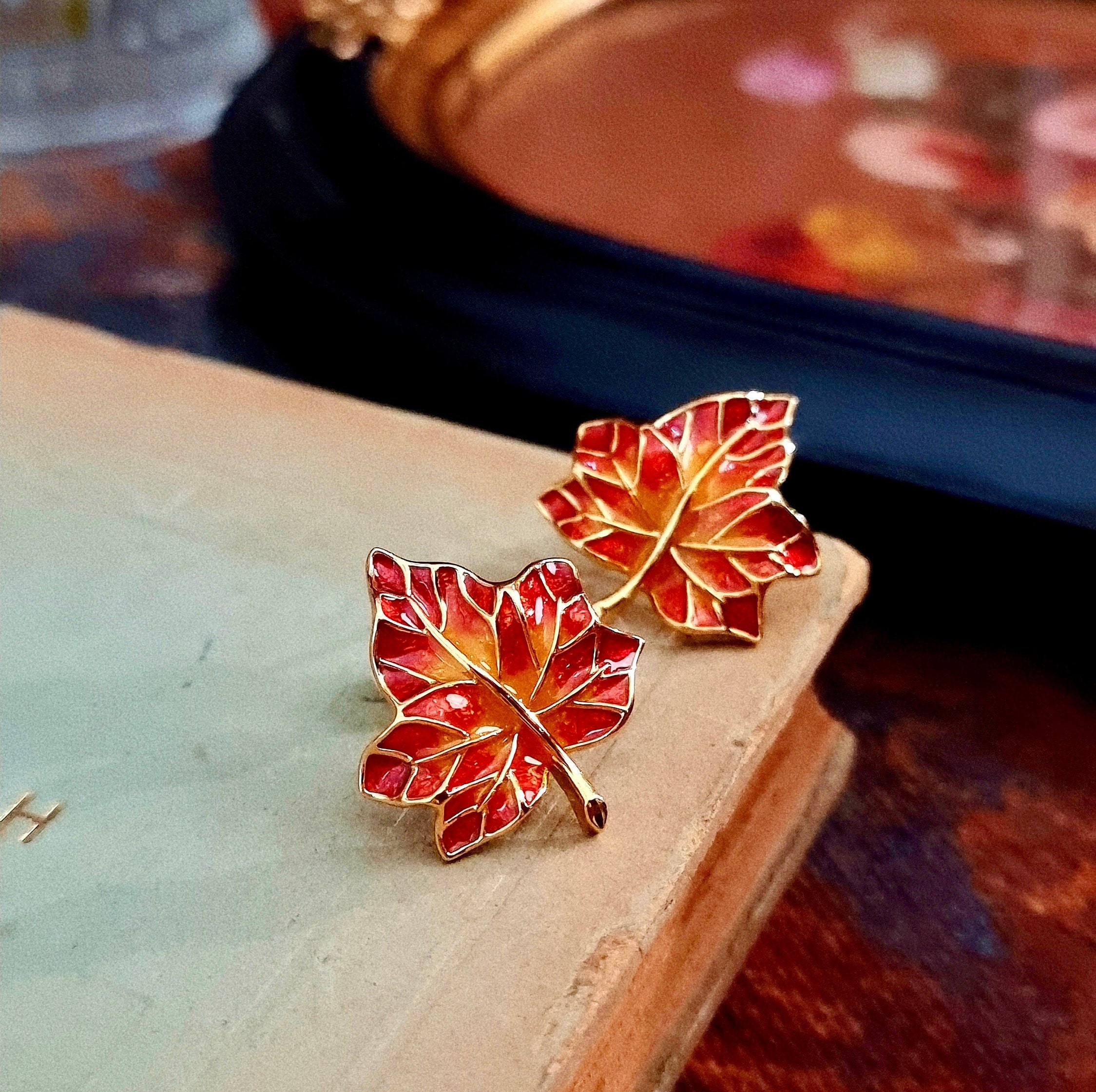 Gold Plated Maple Leaf Stud Earrings,brass Earrings,unique Design ...