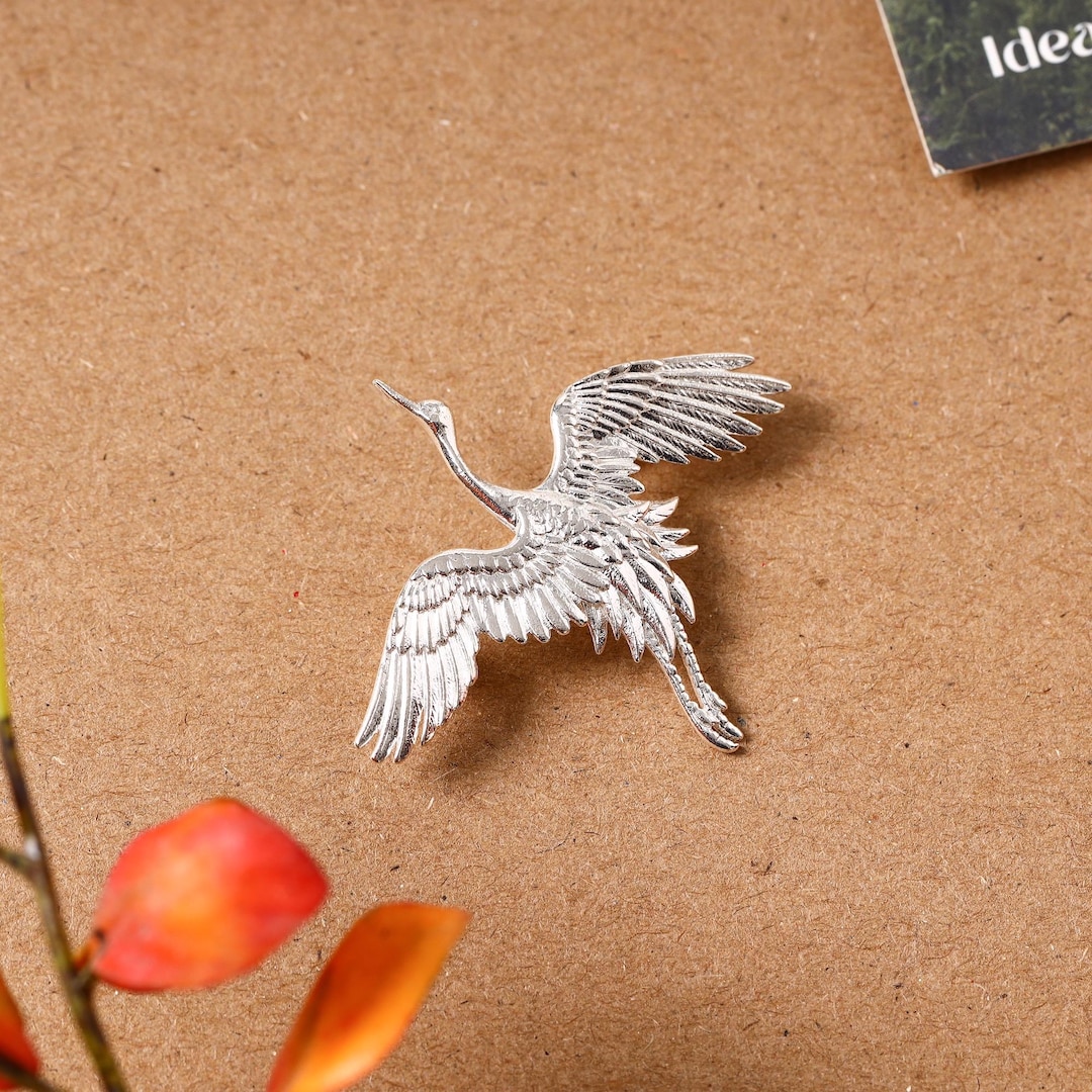 Sterling Silver Crane Brooch: Vintage Bird Pin,heron Lapel,wedding Men ...
