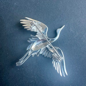 Sterling Silver Crane Brooch Pin: Elegant Bird Lapel Jewelry,man ...