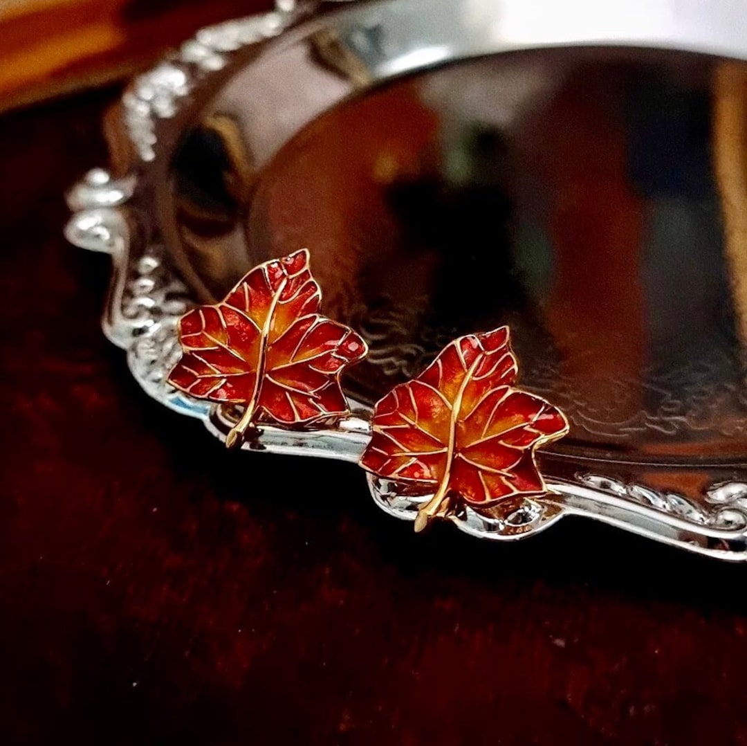 Gold Plated Maple Leaf Stud Earrings,brass Earrings,unique Design,nature Lover,minimalist ...