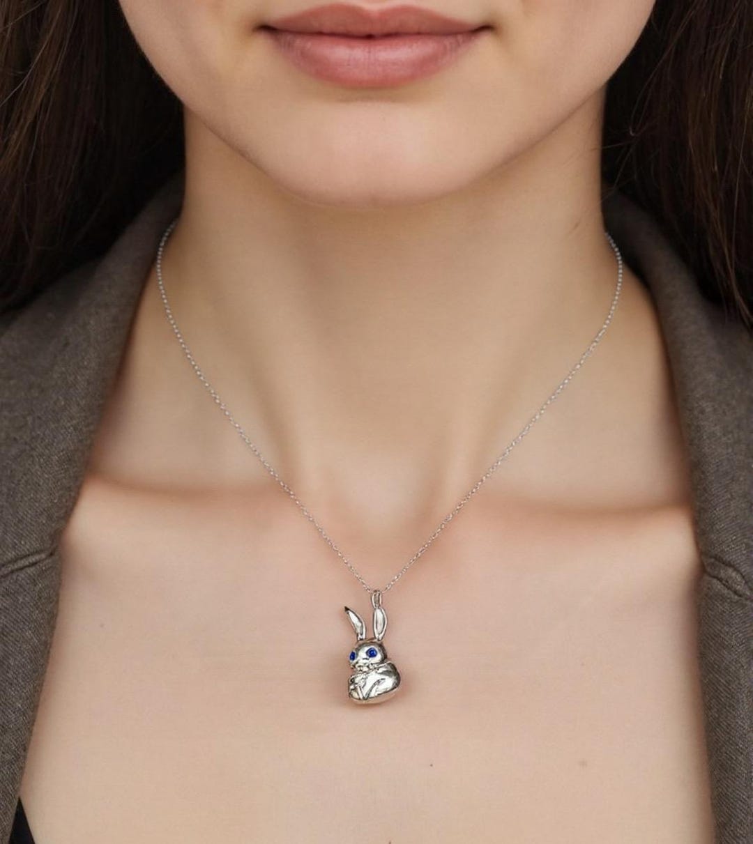 Handcrafted Sterling Silver Chucky Bunny Necklace,blue Gemstone,easter ...