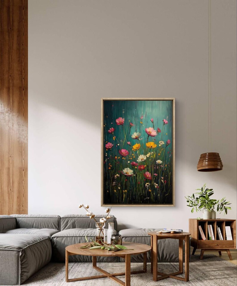 Botanical Landscape Print, Wildflower Field, Digital Landscape Canvas ...
