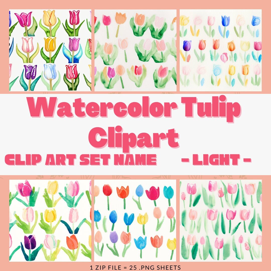 Watercolor Tulip Clip Art Pattern Bundle LIGHT Set AI Digital - Etsy