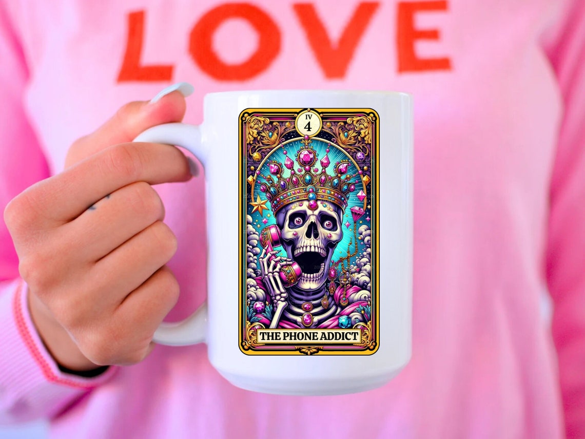 The Phone Addict Funnt Tarot Card PNG, Sarcastic Skeleon Skull ...