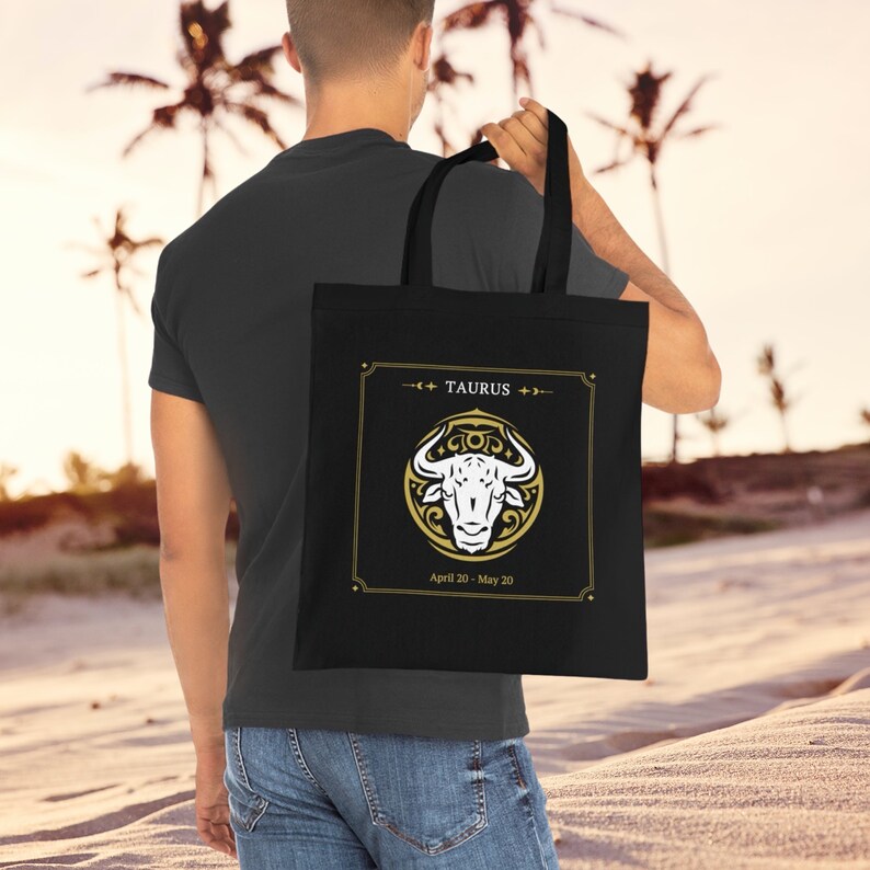 Taurus Zodiac Tote Bag Black and Gold Astrology Cotton Bag - Etsy