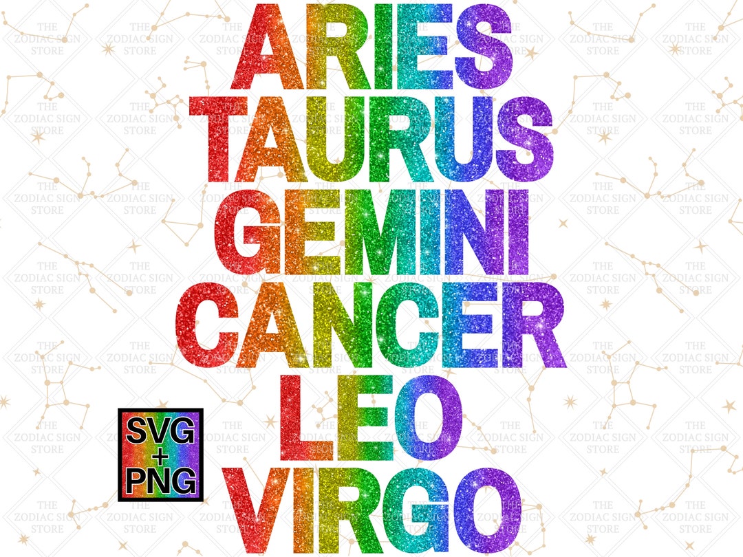 Rainbow Zodiac Sign Bundle, Rainbow Glitter Effect Sublimation Design ...