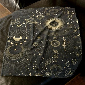 Celestial Night Sky Blanket, Black and Gold Sun and Moon Phases ...