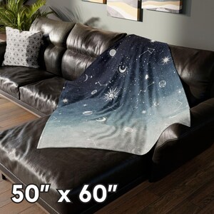 Celestial Night Sky Blanket, Soft White Polyester Throw, Sun and Moon ...