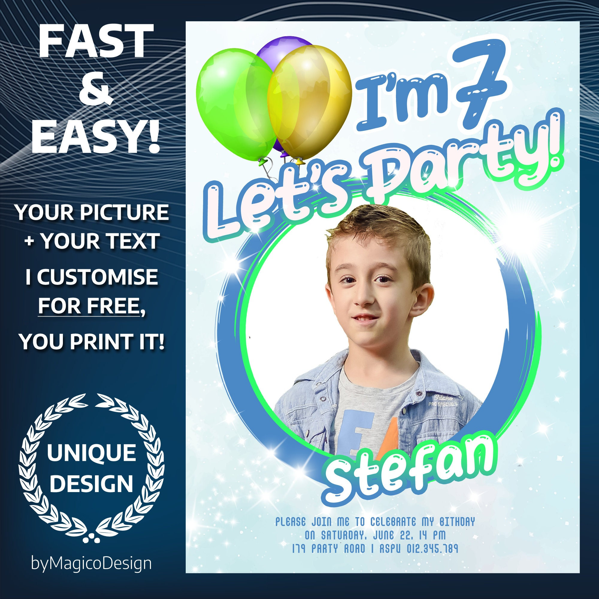 UNIQUE Printable Birthday Boy Party Invitation. Personalized by Me With ...