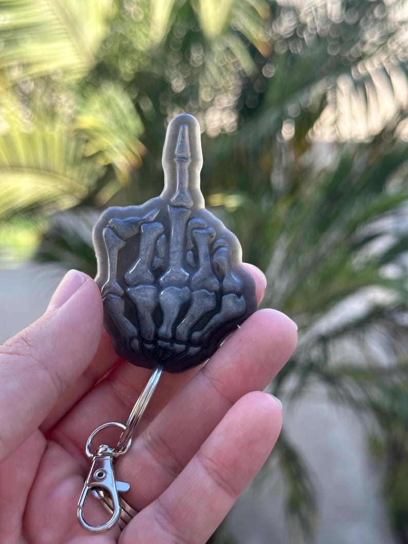 Middle Finger Skeleton Halloween Keychain - Etsy