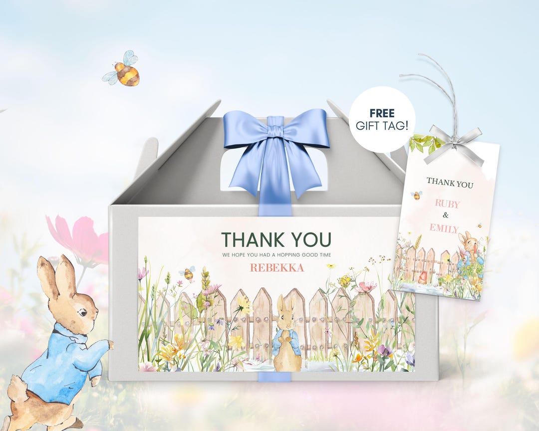 Peter Rabbit Gable Box Label, Editable Bunny Party Sticker, Birthday ...