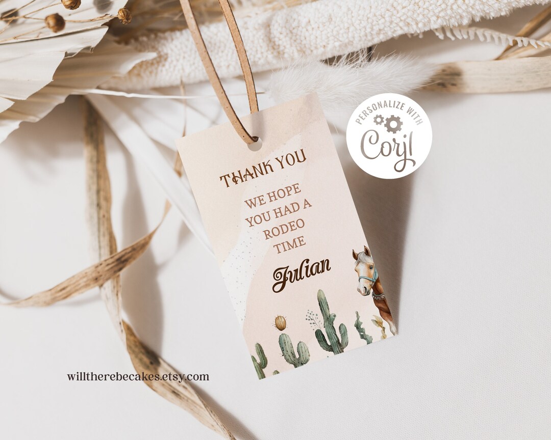 Editable First Rodeo Gift Tag, Cowboy 1st Birthday Thank You Tag S ...