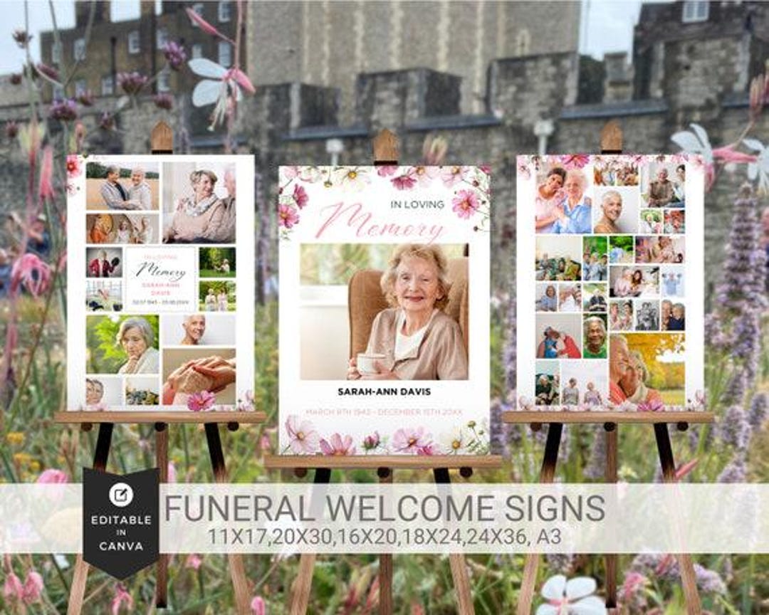 Funeral Welcome Sign Set With Cosmos Flowers | Elegant Tribute for ...